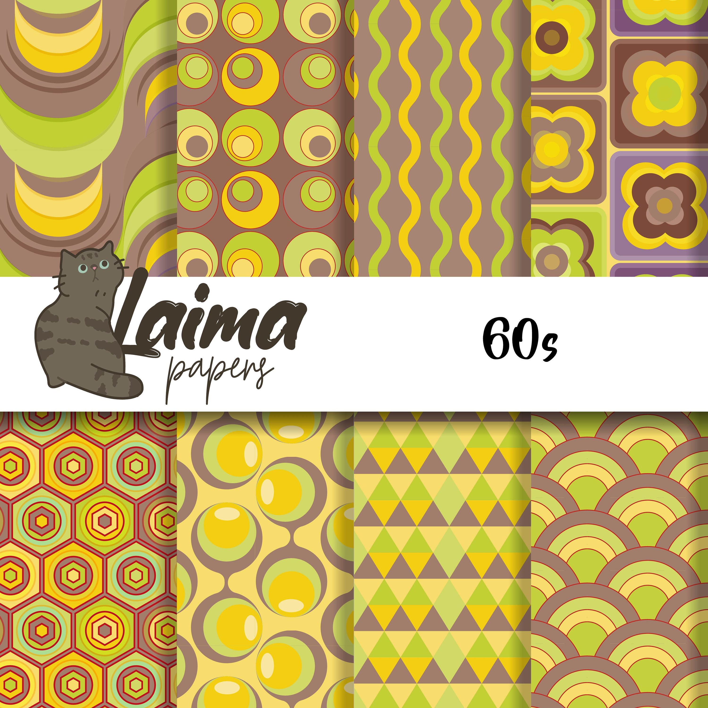 Vintage 60s Patterns Digital Scrapbooking Paper, Printable Oldies Paper ...
