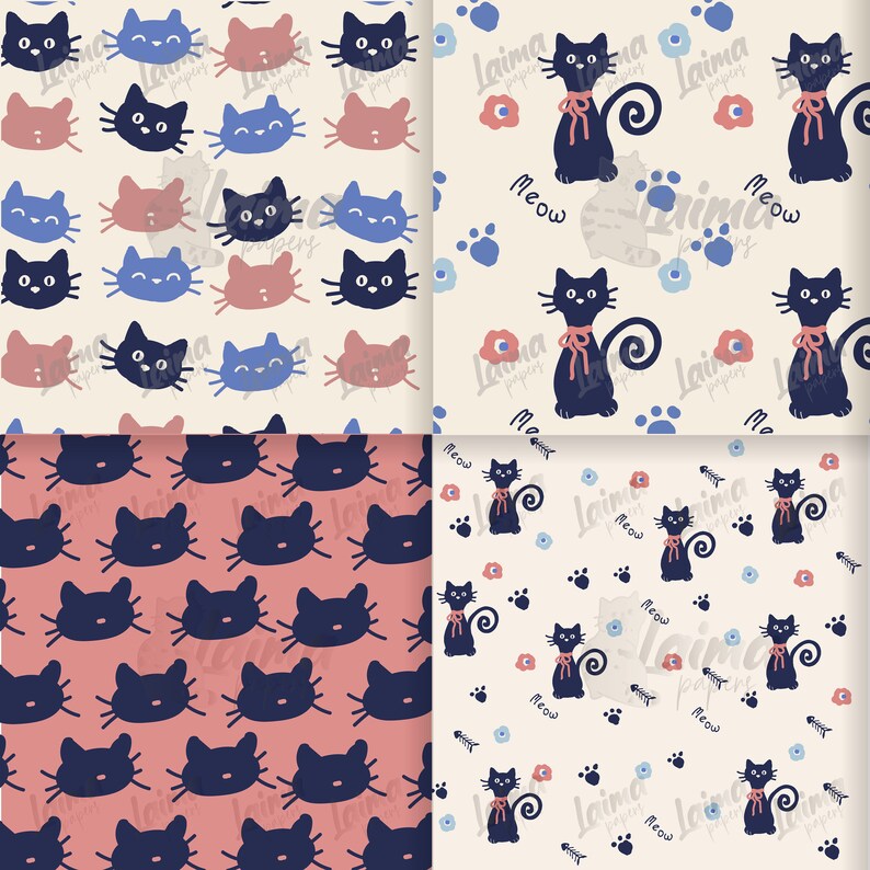 Cat Printable Digital Paper Instant Download Scrapbook Paper | Etsy