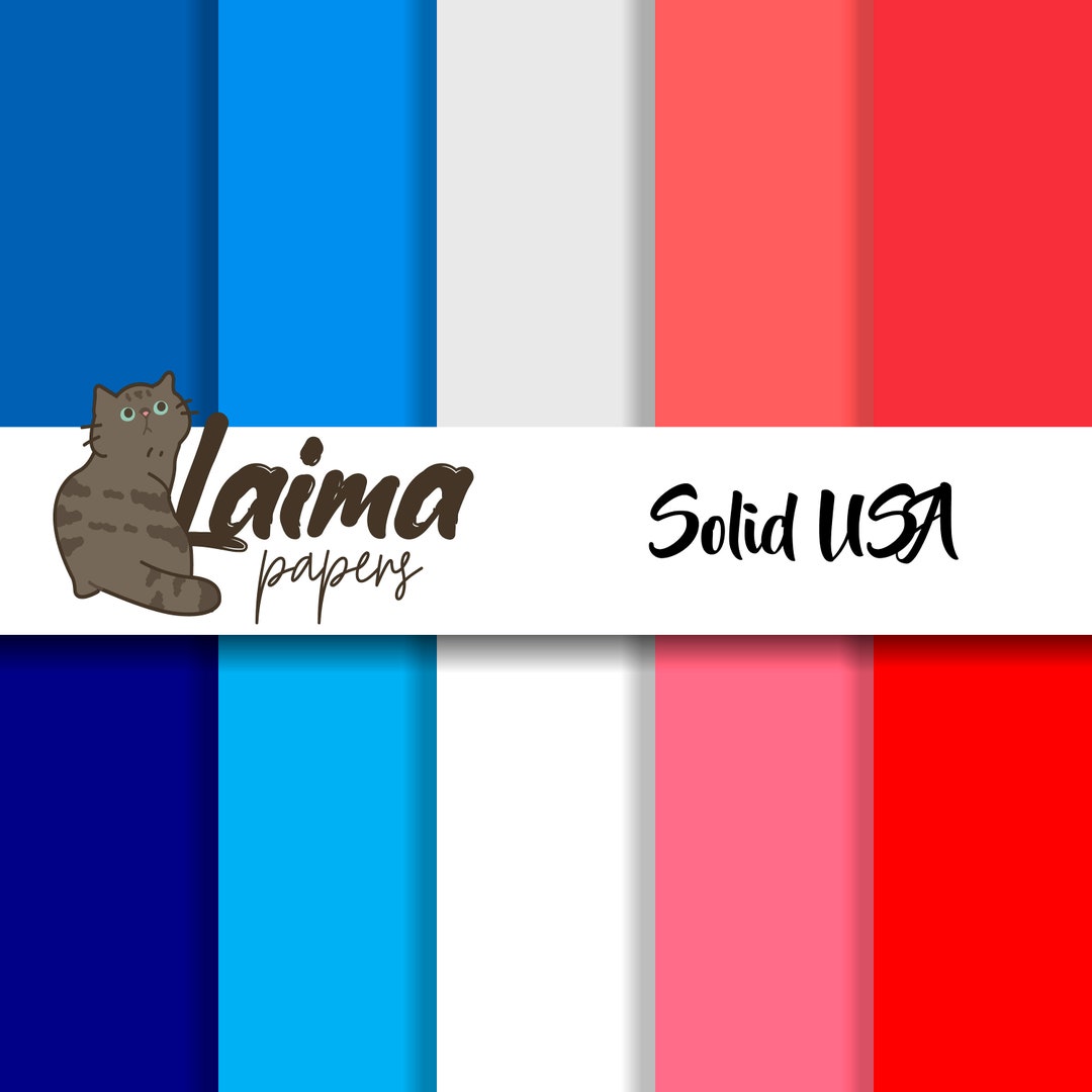 Solid Color Digital Paper With USA Theme, Blue White Red Printable ...