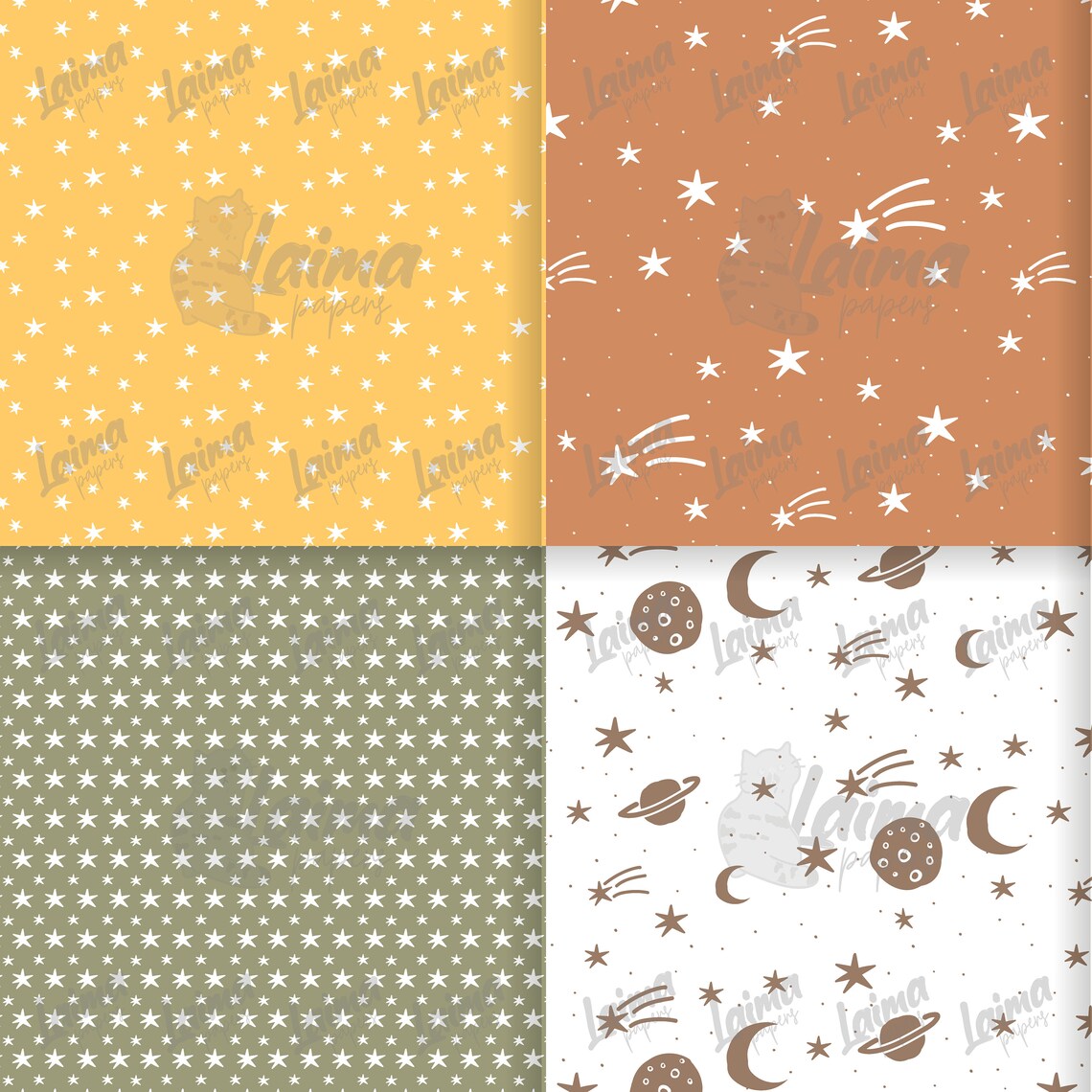 Retro Colors Stars and Moon Scrapbook Papers, Stars Digital Paper, Hand ...
