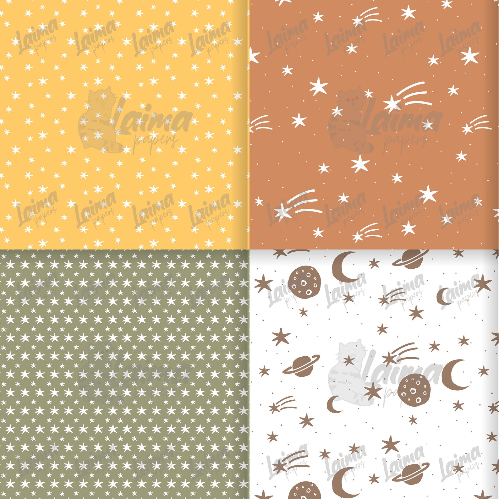 Retro Colors Stars and Moon Scrapbook Papers, Stars Digital Paper, Hand ...