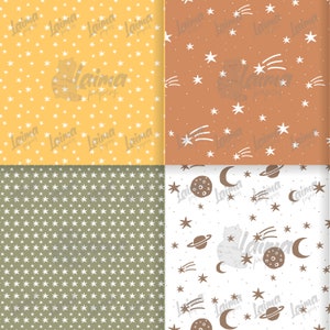 Retro Colors Stars and Moon Scrapbook Papers, Stars Digital Paper, Hand ...