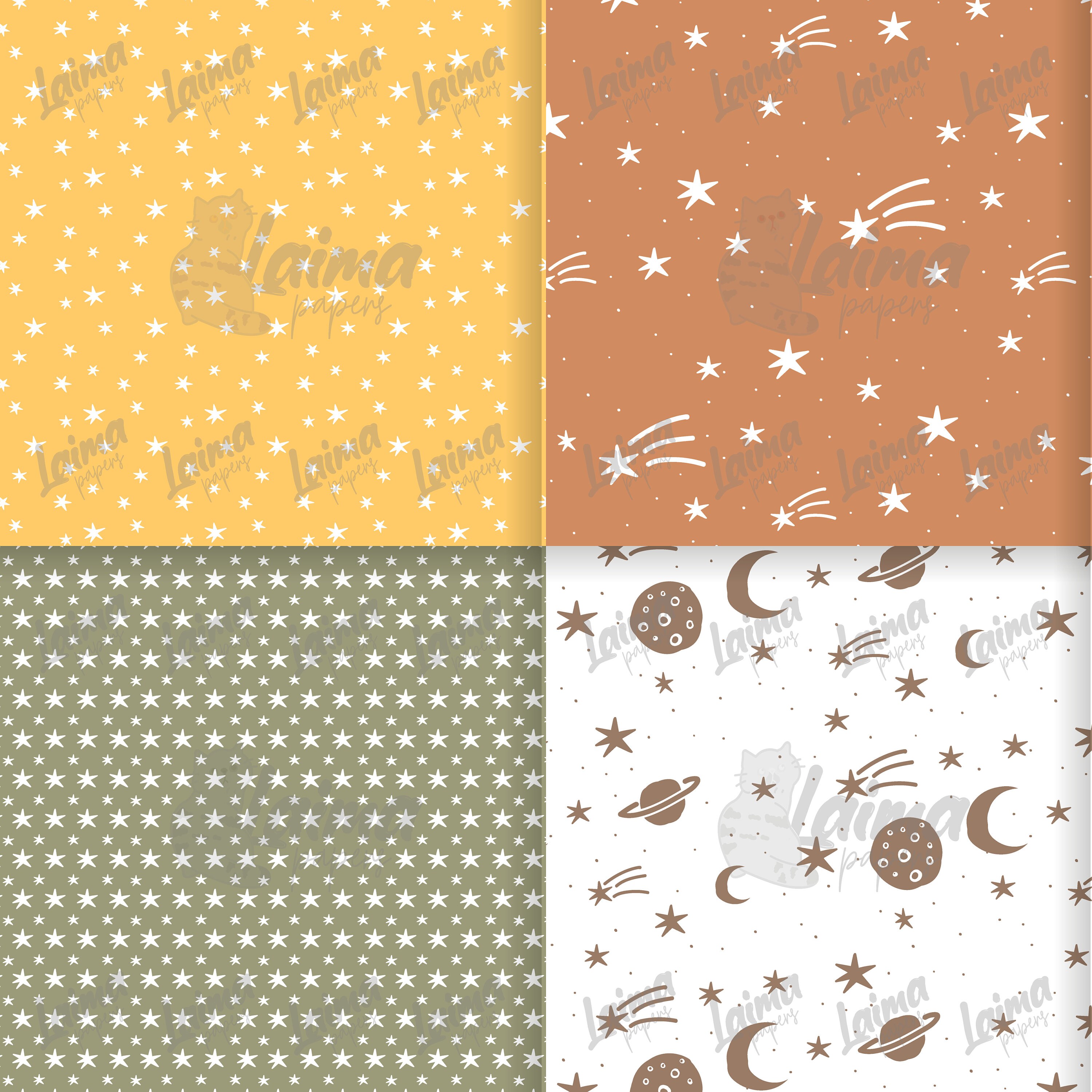 Retro Colors Stars and Moon Scrapbook Papers, Stars Digital Paper, Hand ...