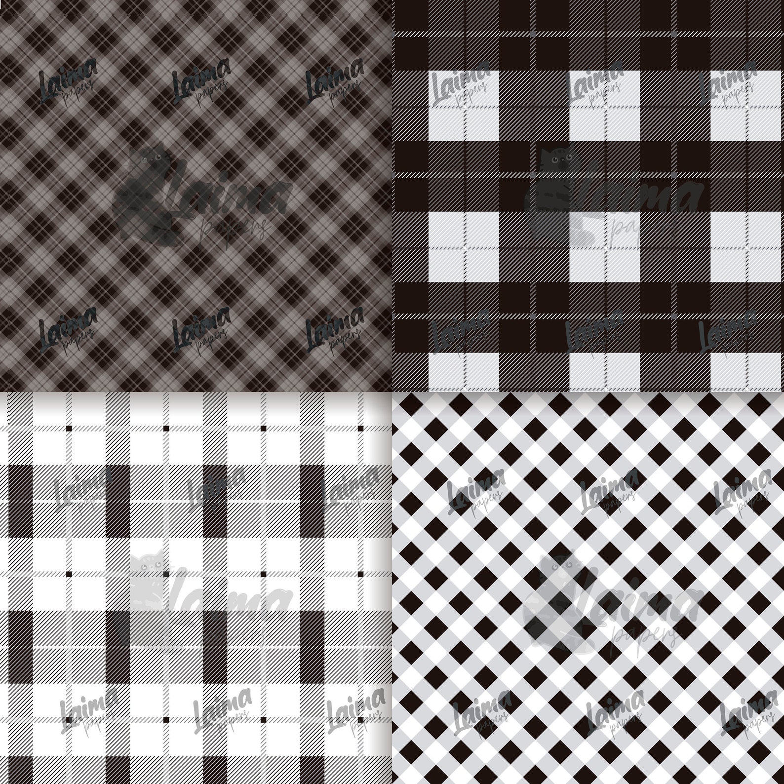 Black Plaids DIY Printable Paper Craft Kit, Tartan Texture Scrapbooking ...