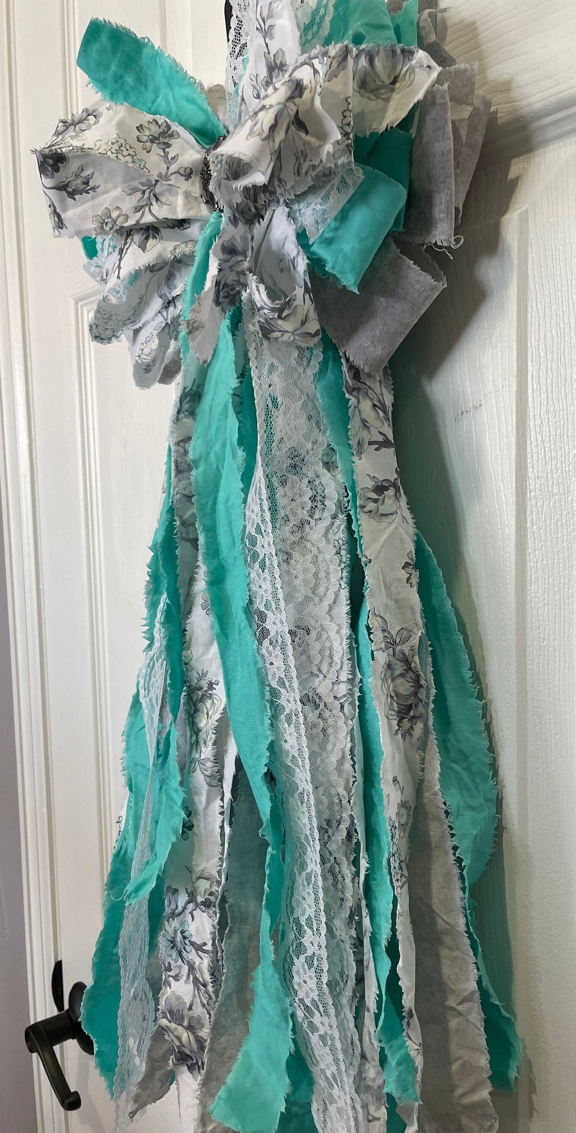 Blue Flower Rag Bow - Etsy