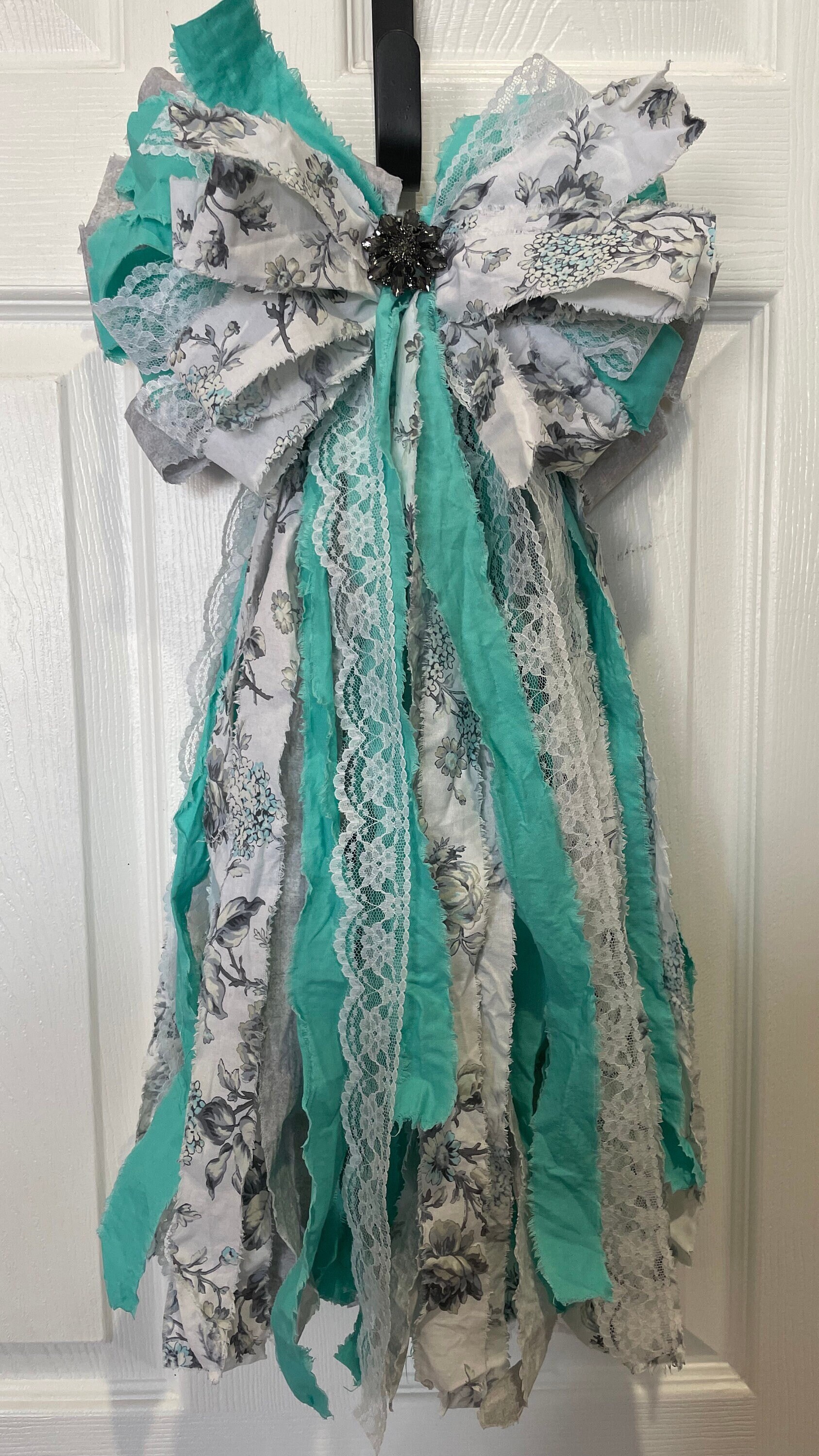 Blue Flower Rag Bow - Etsy