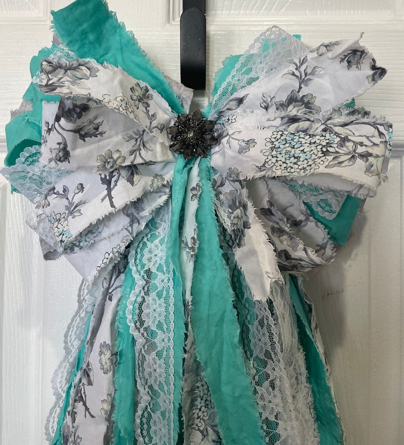 Blue Flower Rag Bow - Etsy