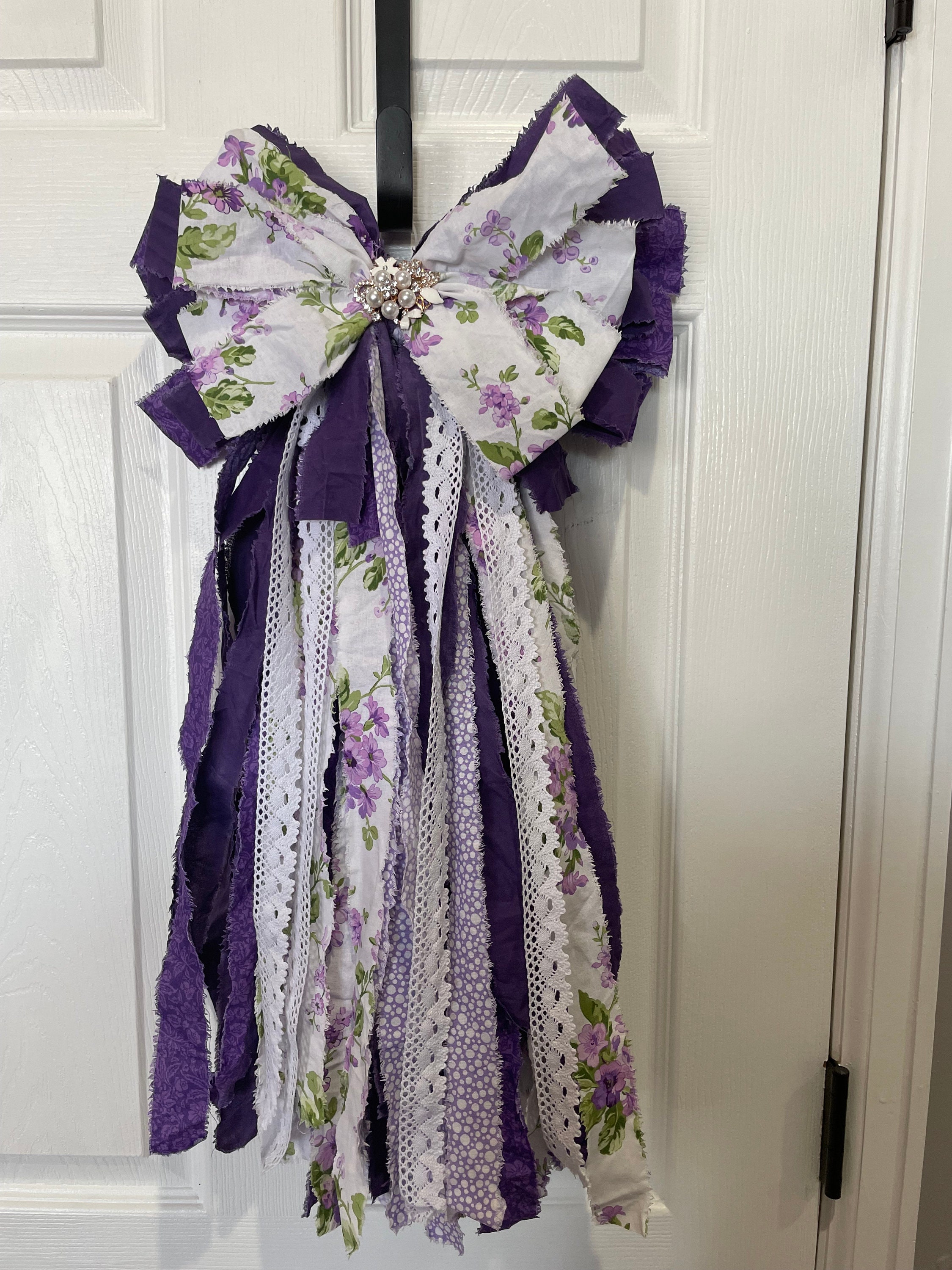 Purple Flower Rag Bow - Etsy