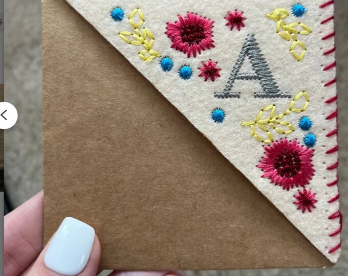 Felt Corner Bookmark With Hand Embroidered, Personalized Hand ...
