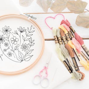 Hand Stitch Pattern Pdf,floral Pattern,flowers Embroidery Line Art ...