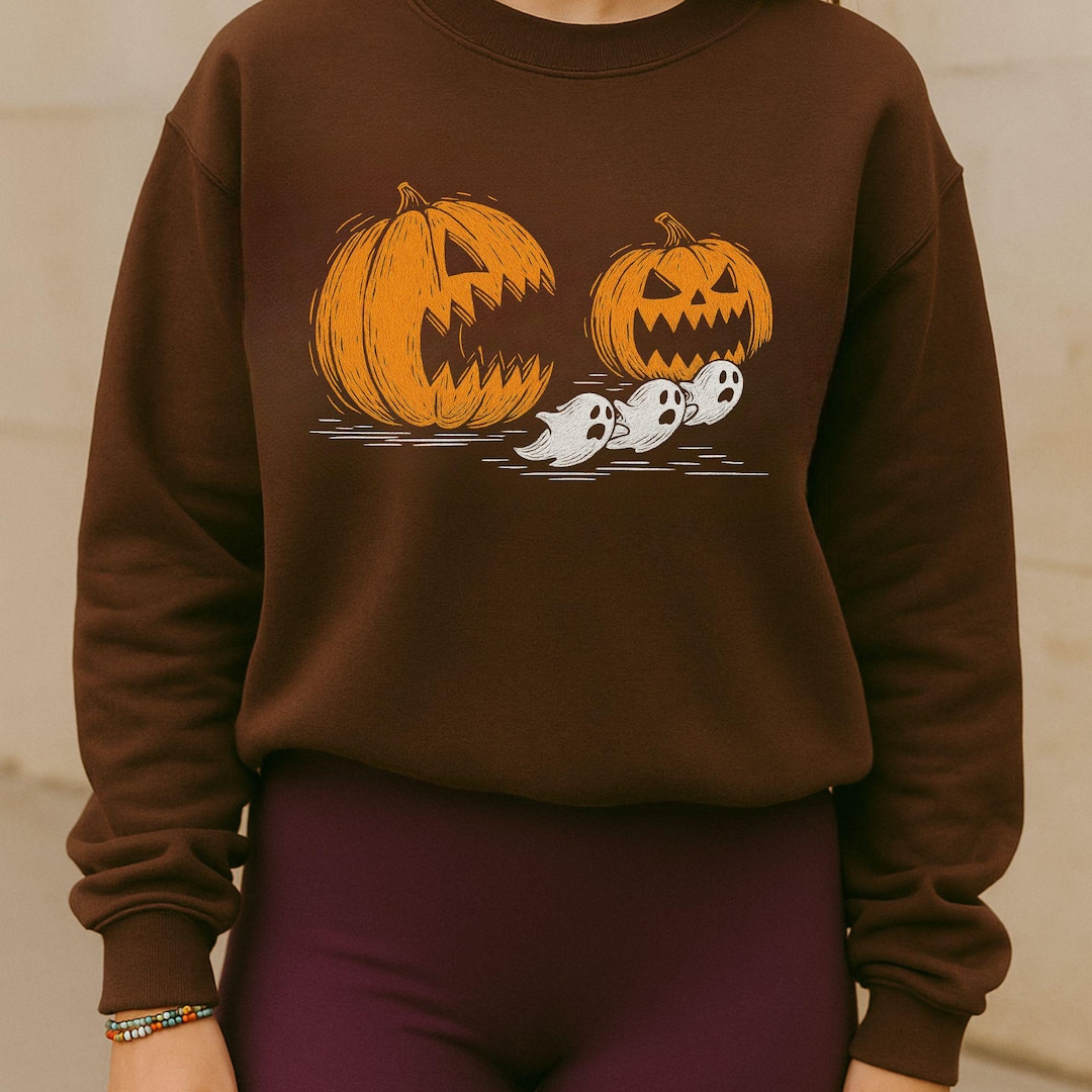 Halloween Pumpkin Chasing Ghosts PNG: Spooky Season Design (digital ...