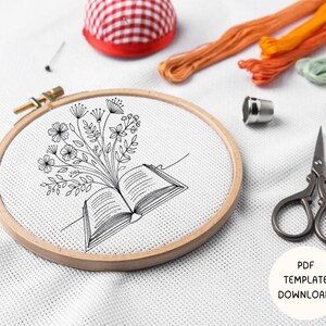 Embroidery Pattern Pdf,floral Book Pattern,book Flowers Embroidery ...