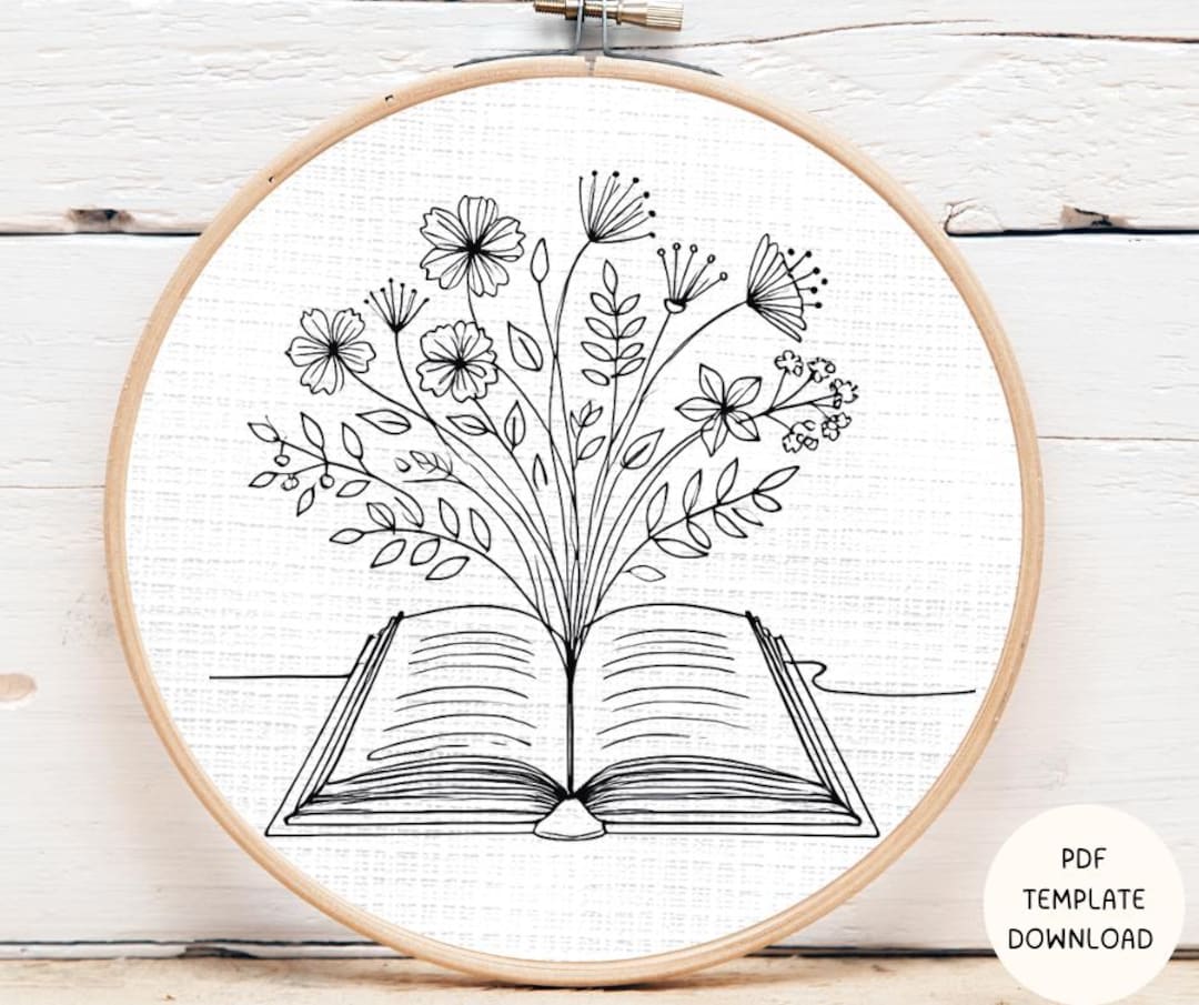 Embroidery Pattern Pdf,floral Book Pattern,book Flowers Embroidery ...