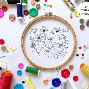 Hand Stitch Pattern Pdf,floral Pattern,flowers Embroidery Line Art ...