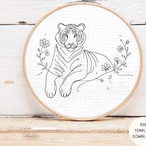 Tiger Embroidery Pattern: Animal Line Art (digital Download) - Etsy
