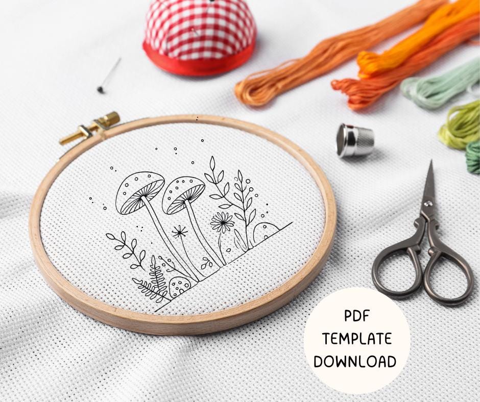 Mushroom Hand Embroidery Pattern: Beginner Friendly (PDF Pattern) - Etsy