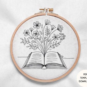 Embroidery Pattern Pdf,floral Book Pattern,book Flowers Embroidery ...