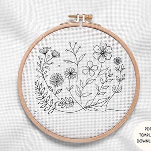 Hand Stitch Pattern Pdf,floral Pattern,floral Embroidery Line Art ...