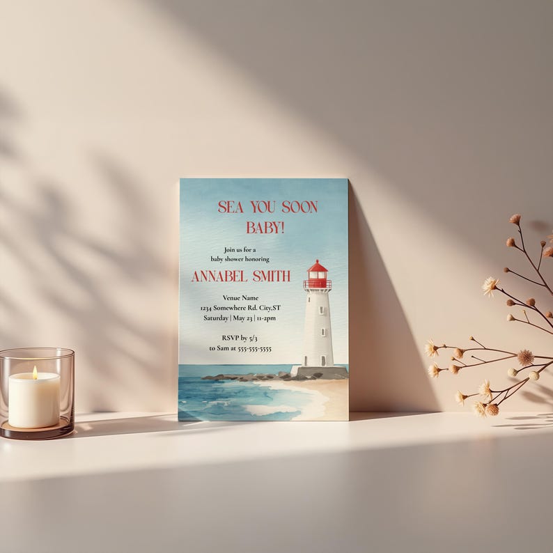 Sea You Soon Gender Neutral Coastal Baby Shower Invite Editable Baby ...