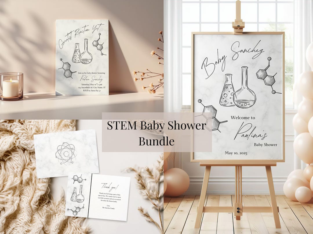 Science Baby Shower Invitation Bundle, STEM Baby Shower Canva Template ...