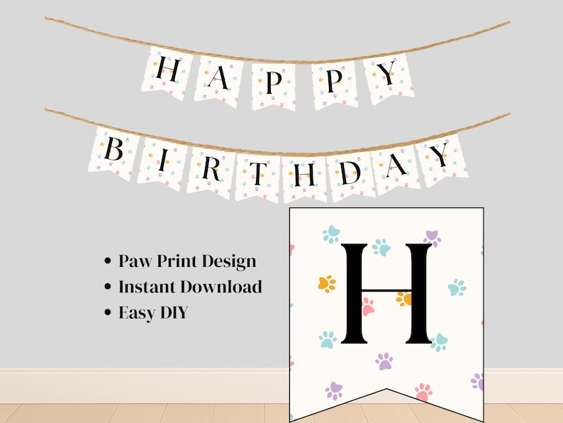 Paw Print Birthday Banner: Editable Dog Party Decor (canva Template ...
