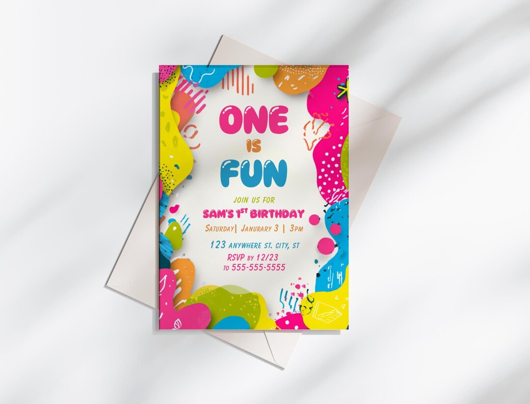 One is Fun Bright and Cheerful First Birthday Invitation, Simple ...