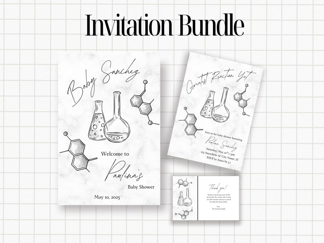 Chemistry Baby Shower Invitation Bundle – Editable Canva Template, STEM ...