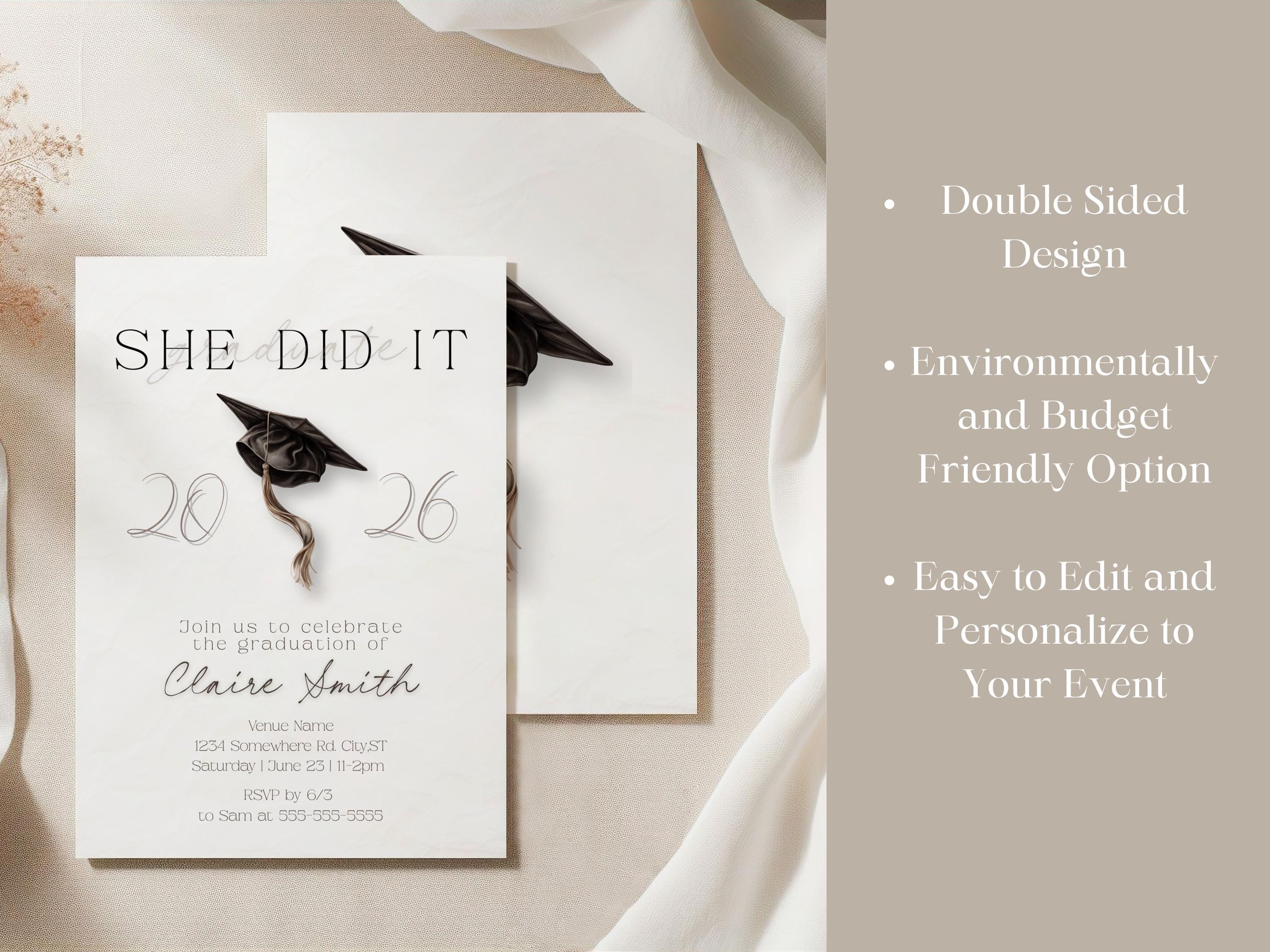Editable Graduation Invitation Canva Template, She Did It Graduation ...