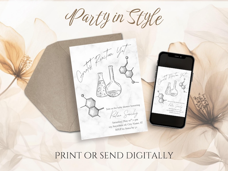 Chemistry Baby Shower Invitation Bundle – Editable Canva Template, STEM ...