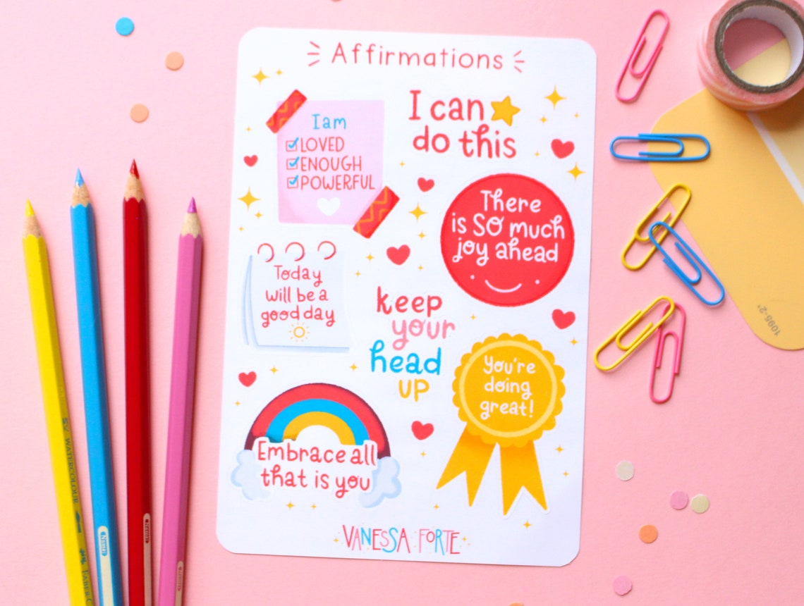 Affirmations Sticker Sheet 7 Matte Stickers Positivity | Etsy