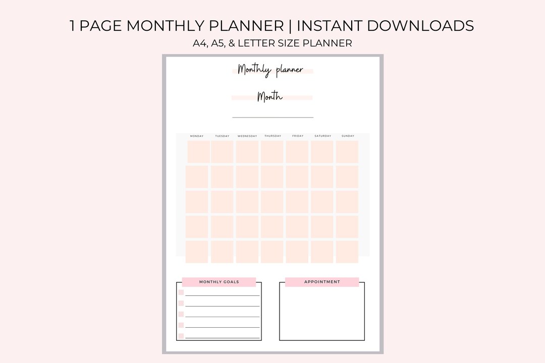 Monthly Planner Monthly Calendar Monthly Organizer Monthly Schedule ...