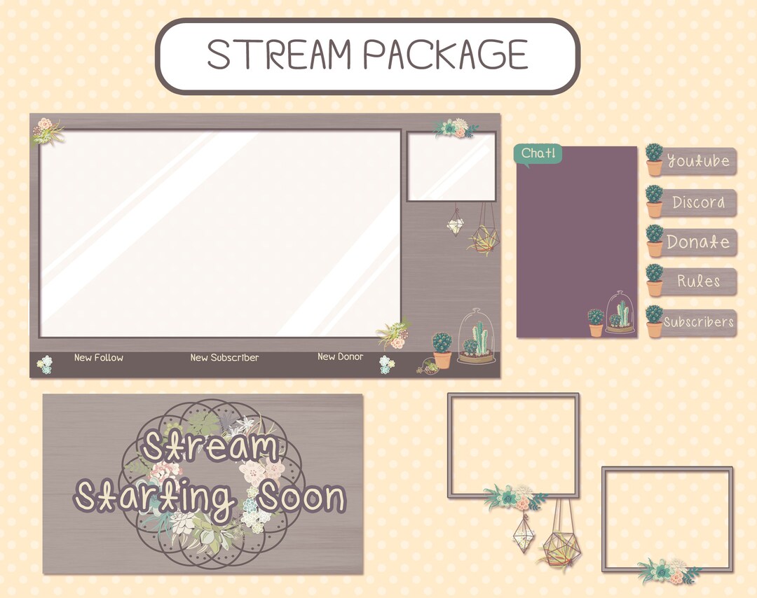 Succulents | Twitch Stream Bundle Package | Overlays, Panels, Vtuber ...