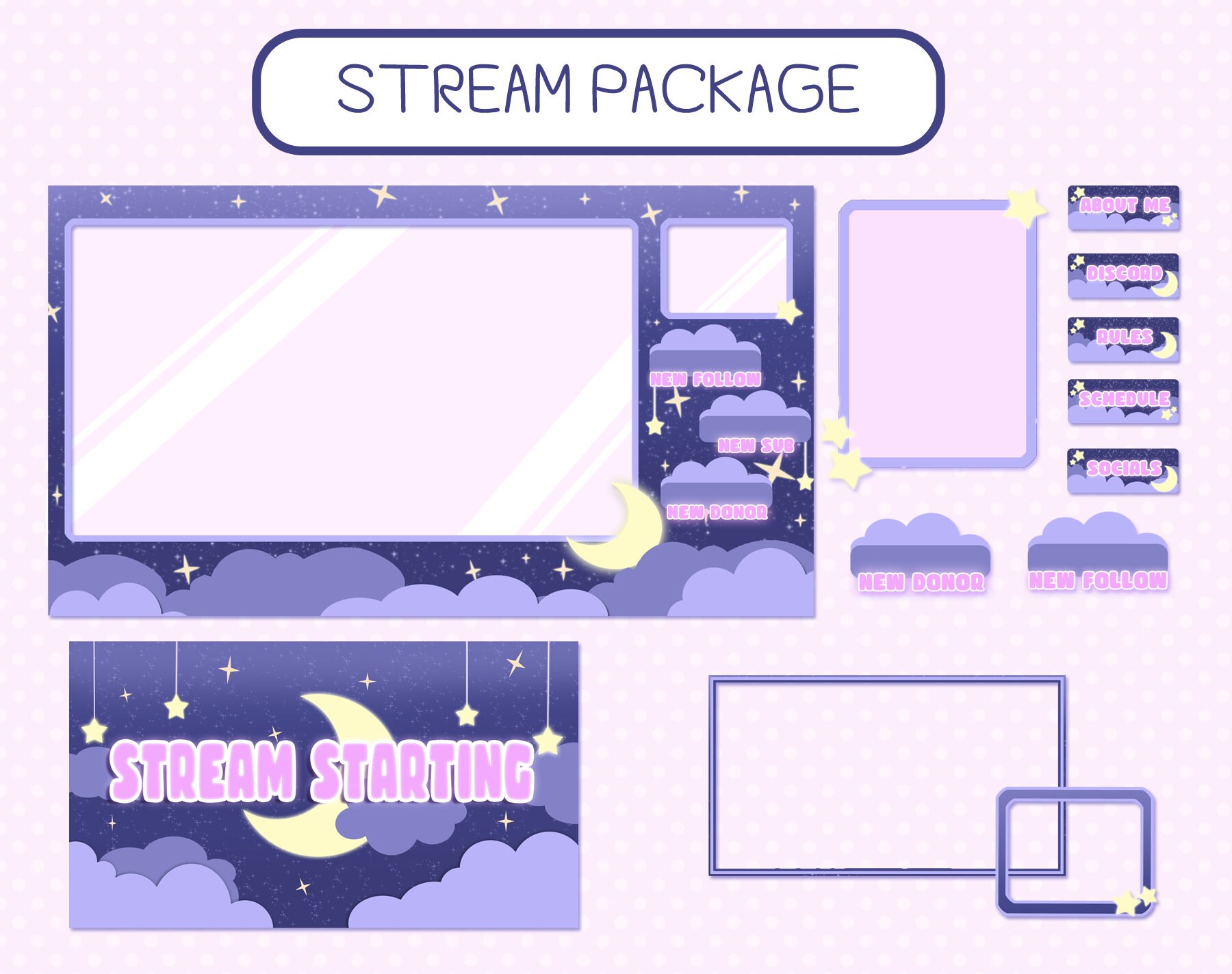 Moody Night Twitch Stream Bundle Package Overlays, Panels, Vtuber ...
