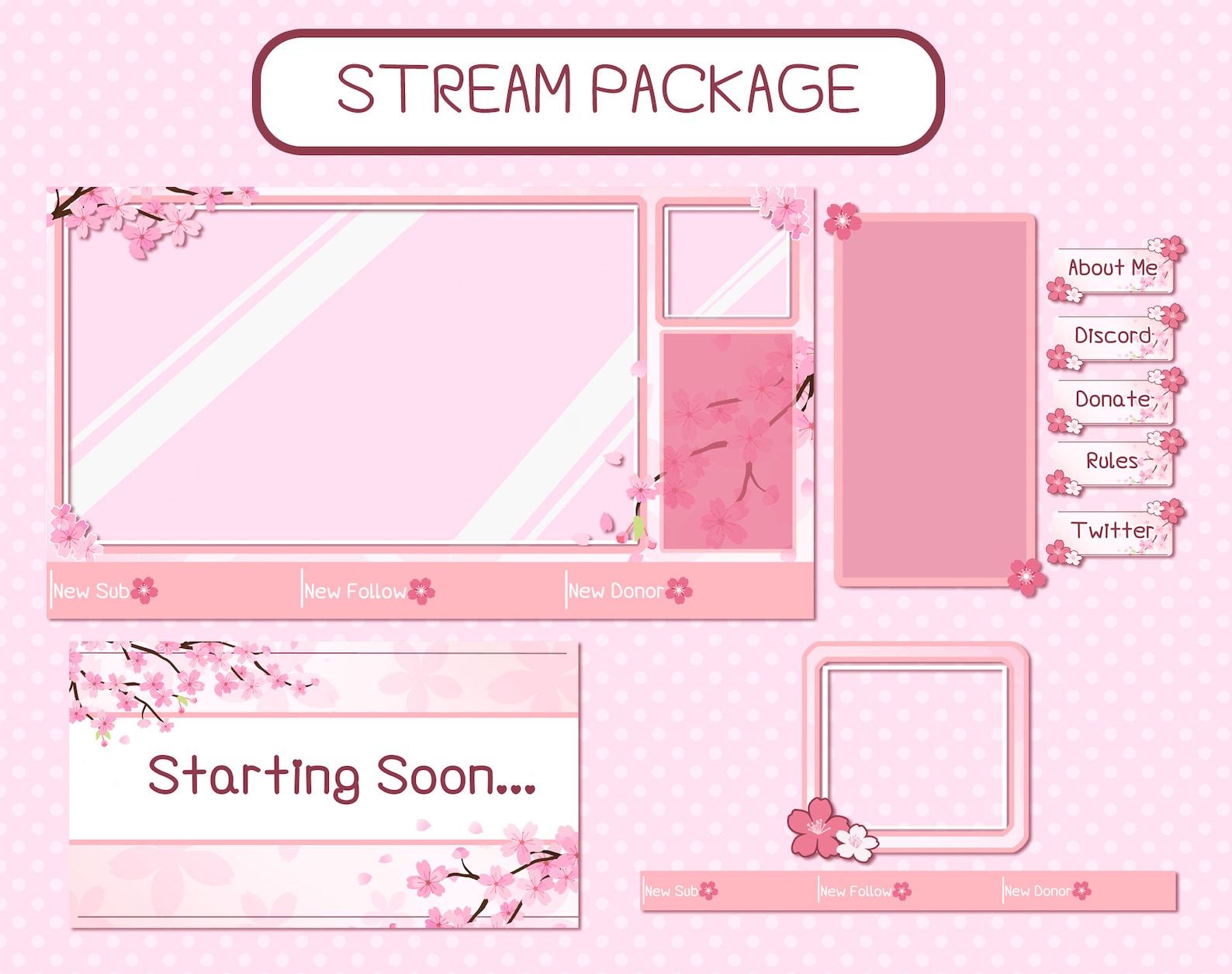 Sakura | Twitch Stream Bundle Package | Overlays, Panels, Vtuber ...