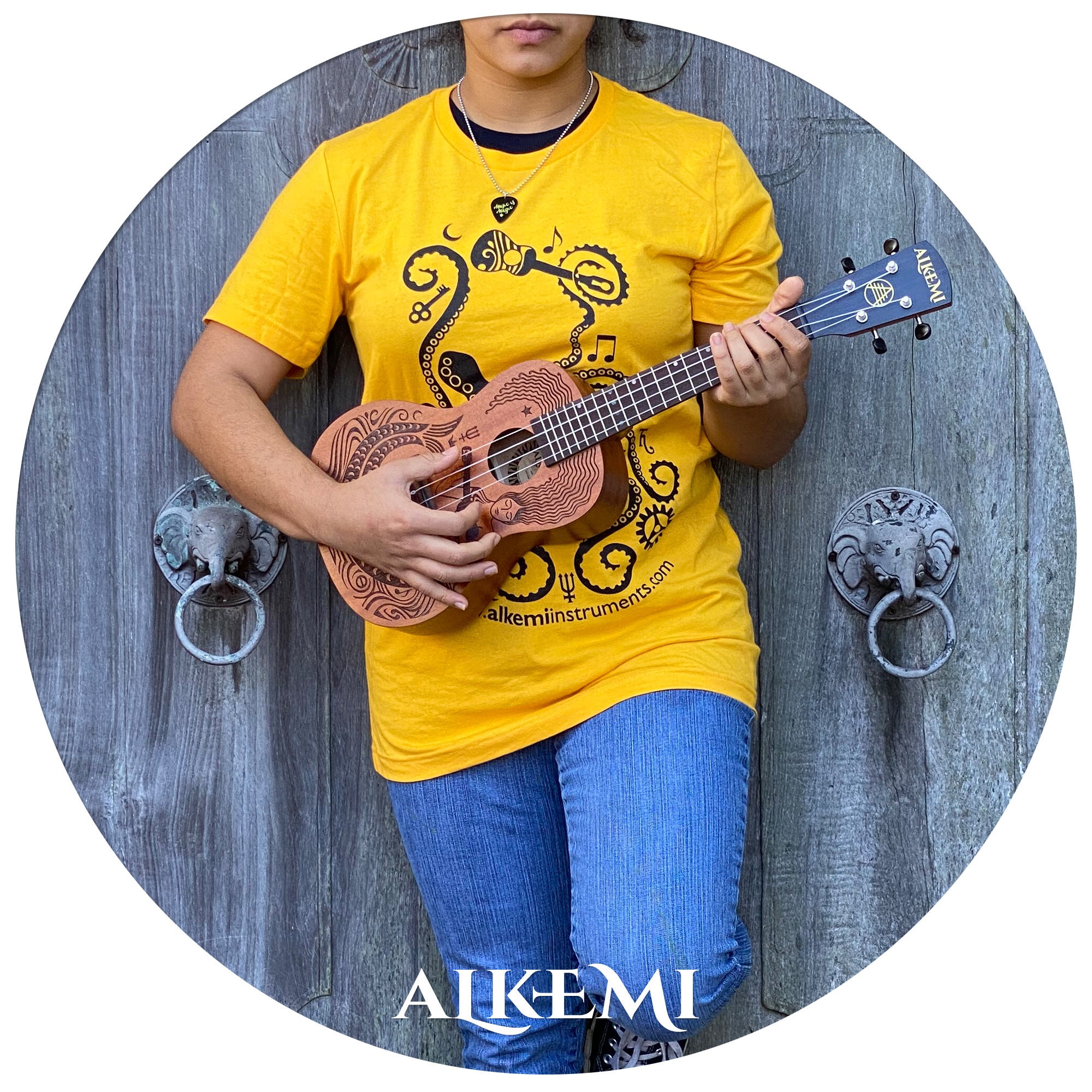 Alkemi Concert Ukulele 23" Etched Mermaid All Mahogany With Quality ...
