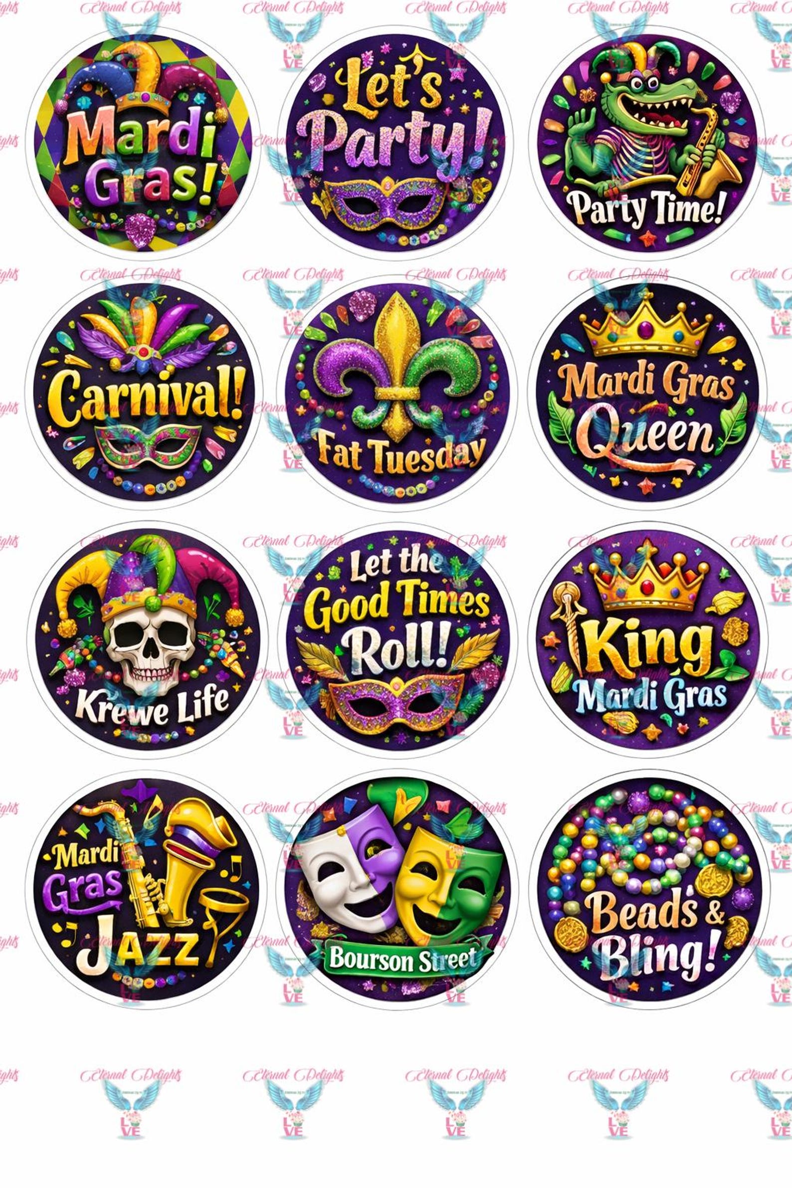 Mardi Gras | Celebration Edible Images, Cupcake Toppers, Gift Tags ...