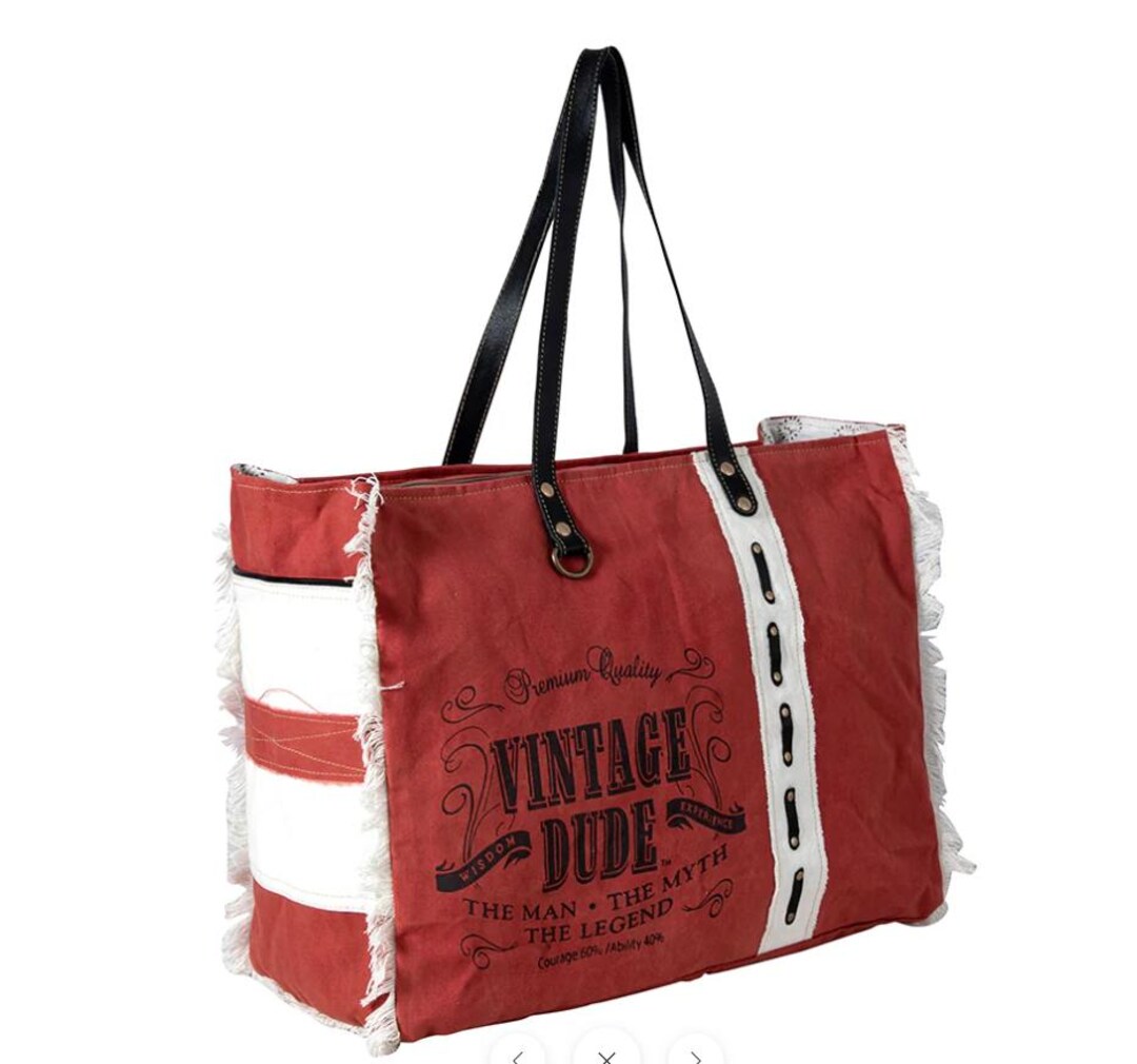 Vintage Dude Red, Black and White, Upcycled Canvas Bag by Myra, Myra ...