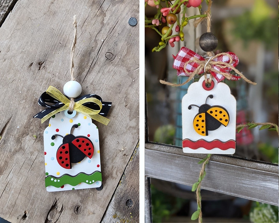 Ladybug Wooden Hanging Tag, Ladybug Tiered Tray Decor, Spring Lady Bug ...