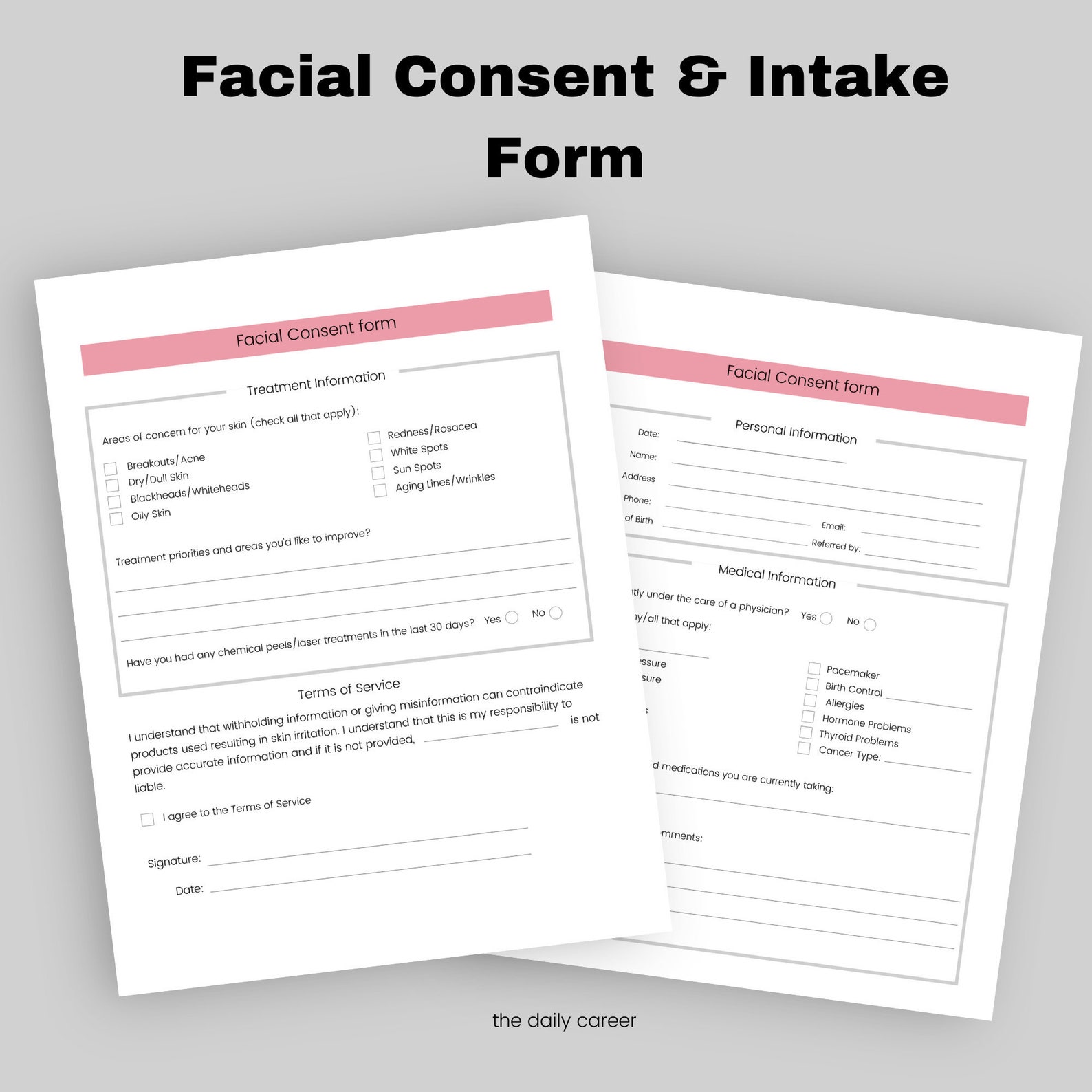 Facial Consent Form, Digital Download, Digital Intake Form, Client ...