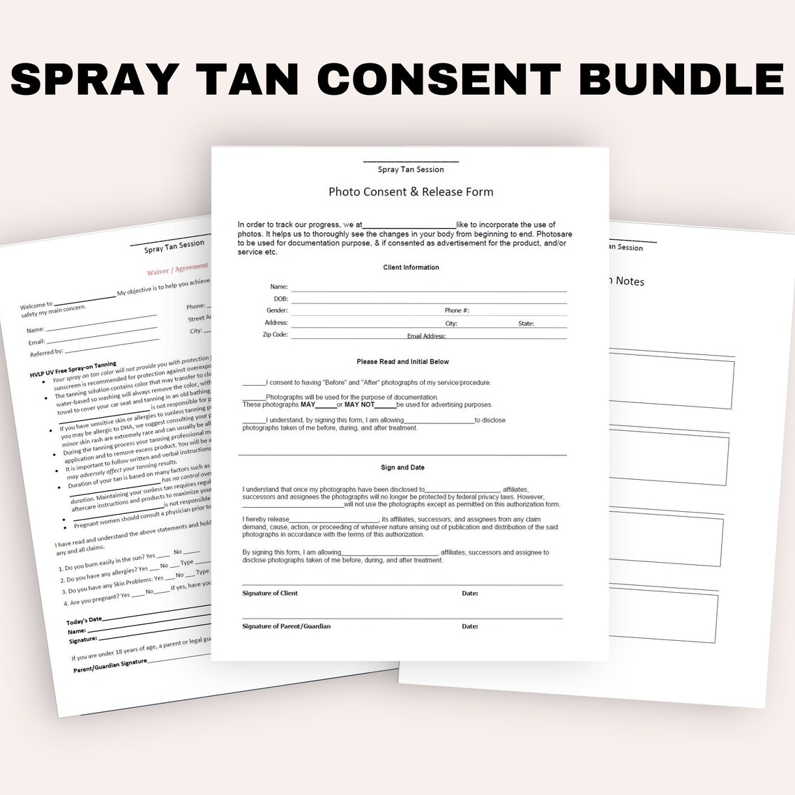Spray Tan Consent Form Bundle - Etsy