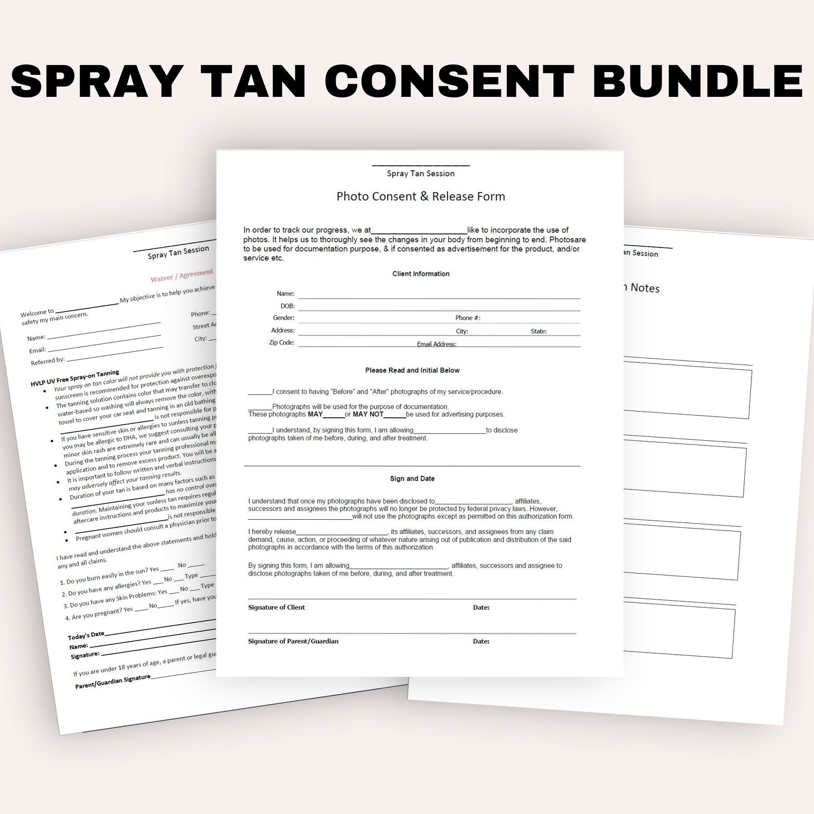 Spray Tan Consent Form Bundle - Etsy
