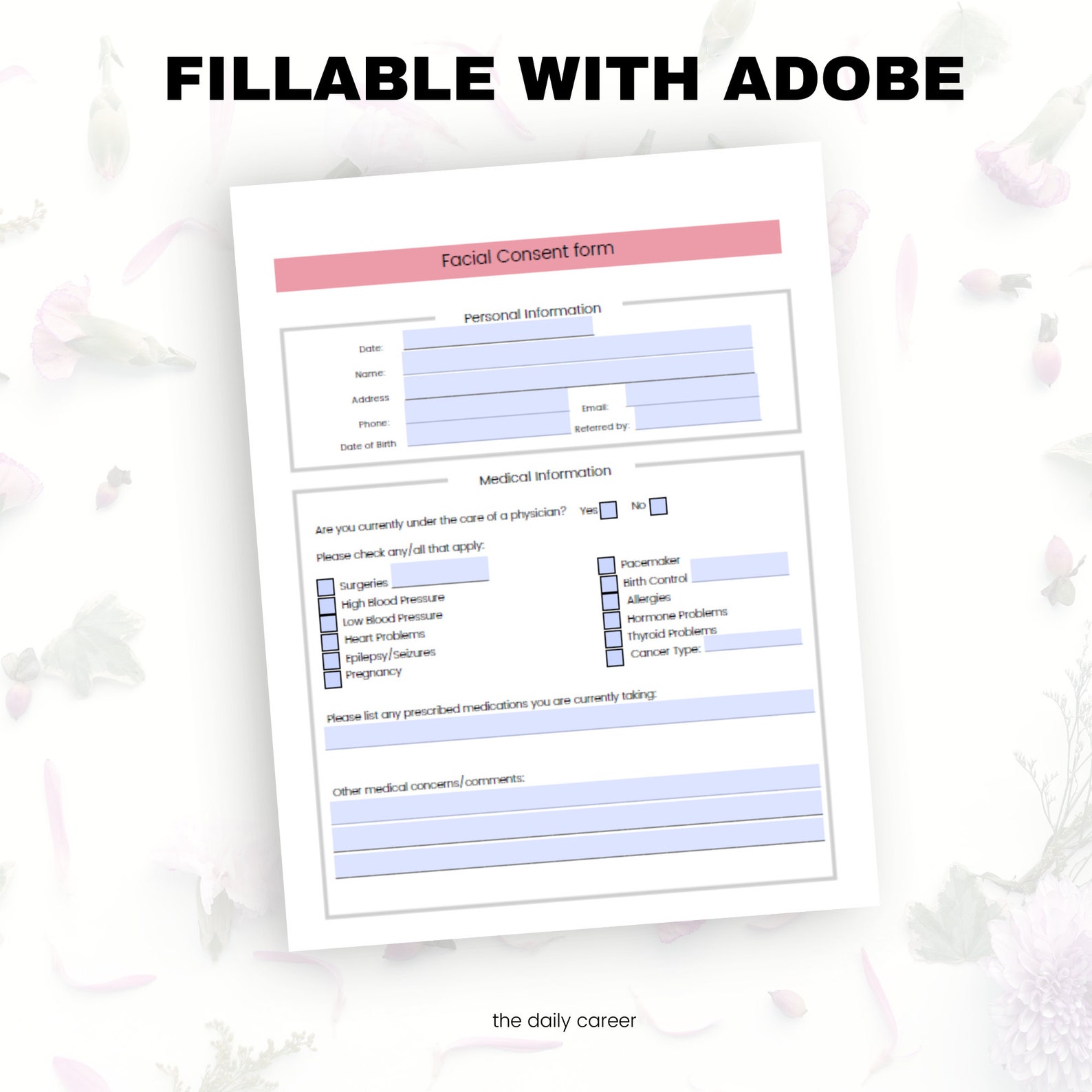 Facial Consent Form, Digital Download, Digital Intake Form, Client ...