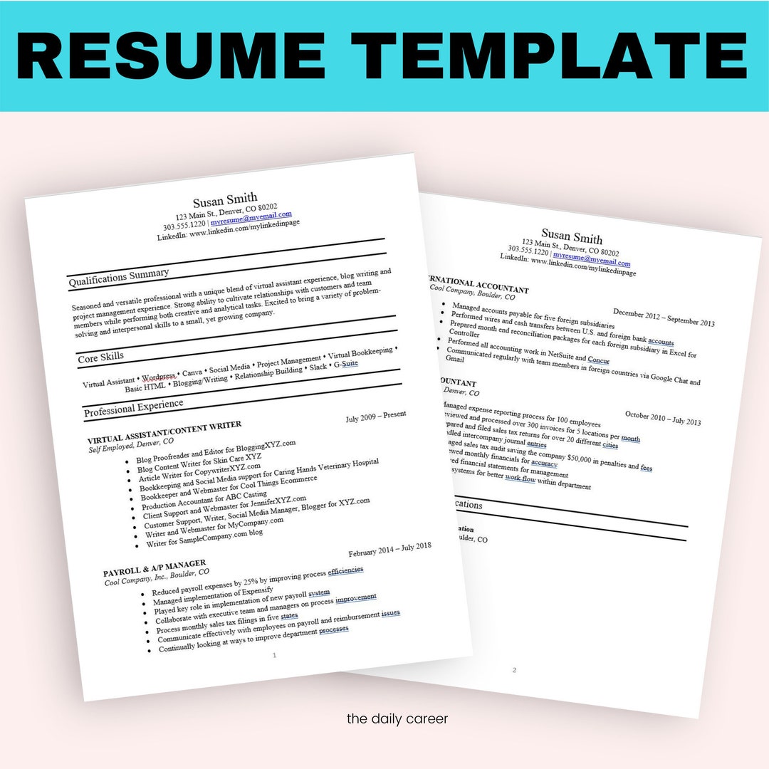 Resume Template - Etsy