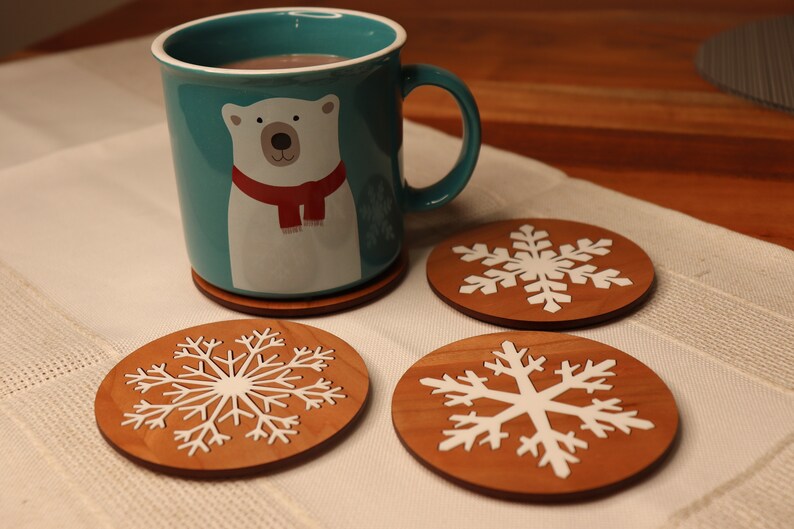 Holiday Coaster Set Wooden Snowflake Coaster Great - Etsy