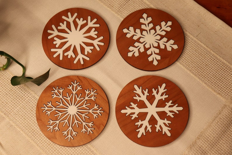 Holiday Coaster Set Wooden Snowflake Coaster Great - Etsy