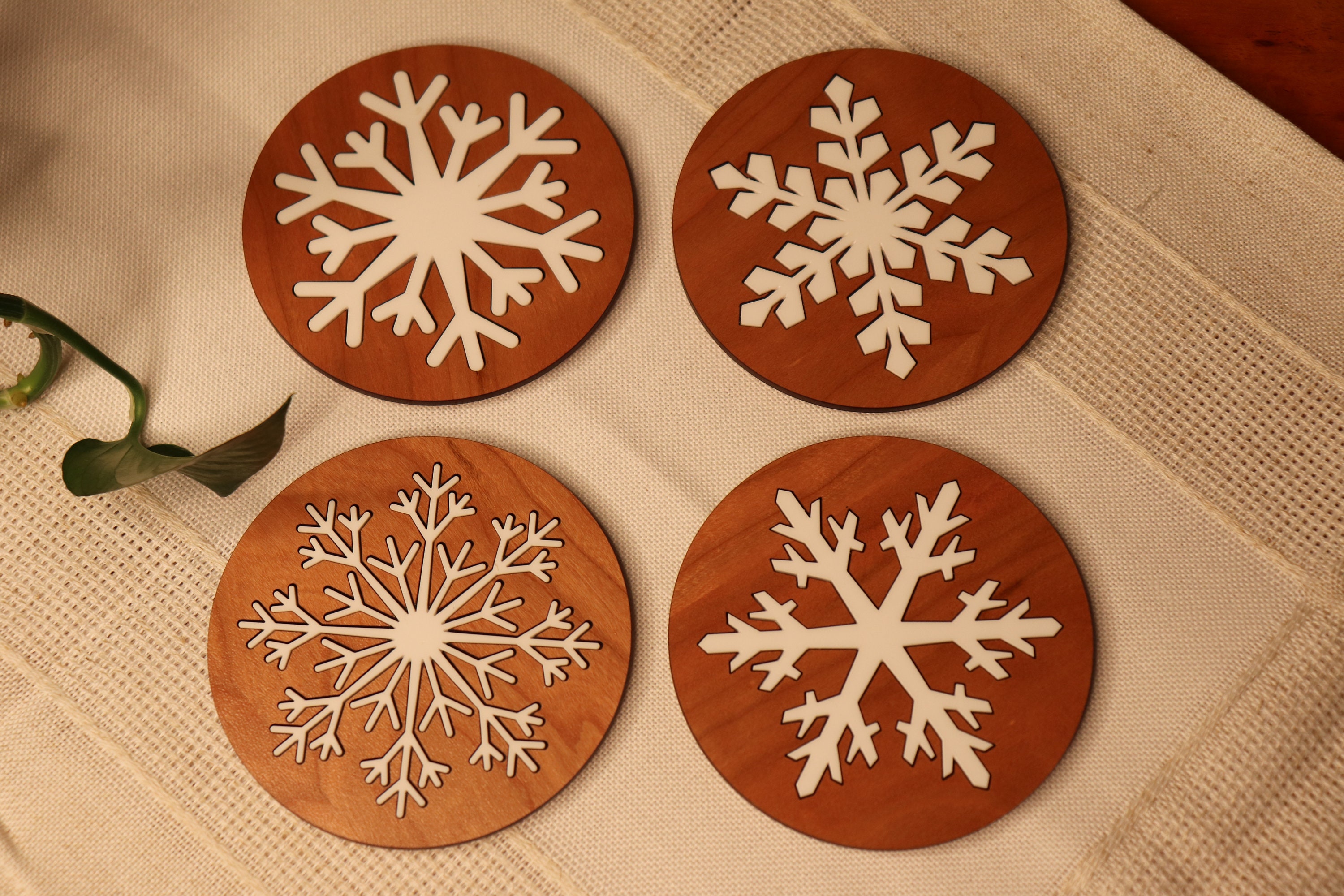 Holiday Coaster Set Wooden Snowflake Coaster Great - Etsy