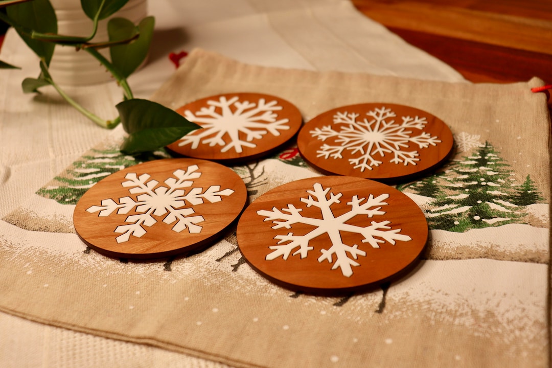 Holiday Coaster Set Wooden Snowflake Coaster Great - Etsy