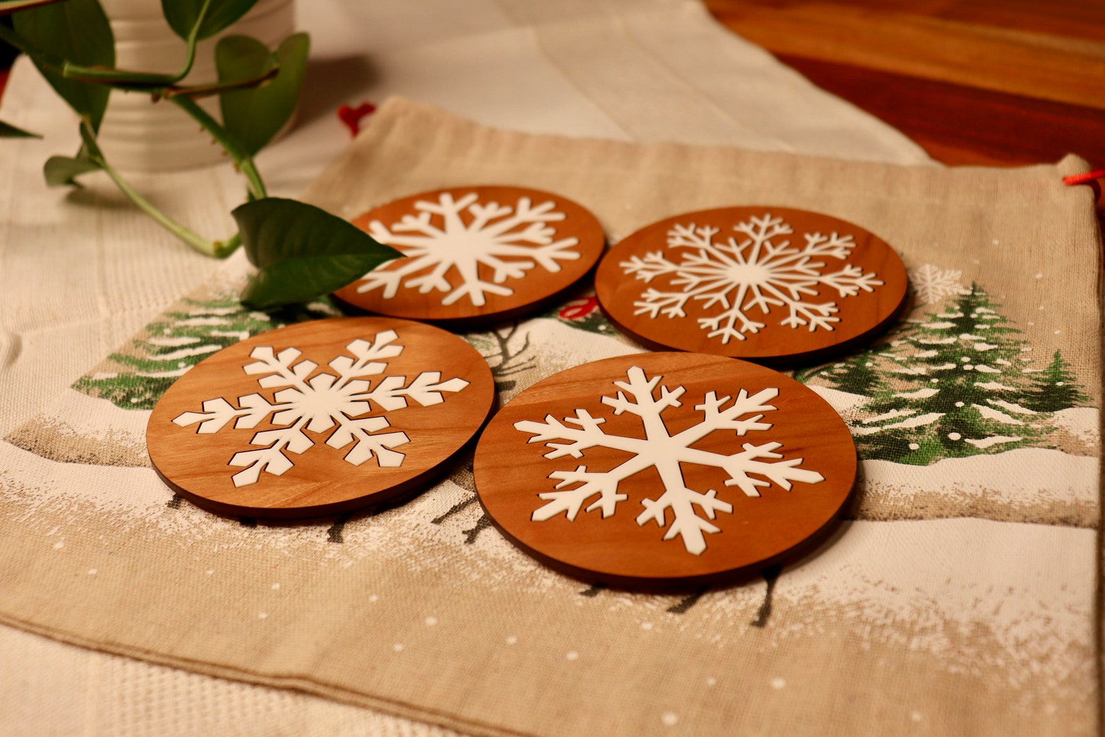 Holiday Coaster Set Wooden Snowflake Coaster Great - Etsy