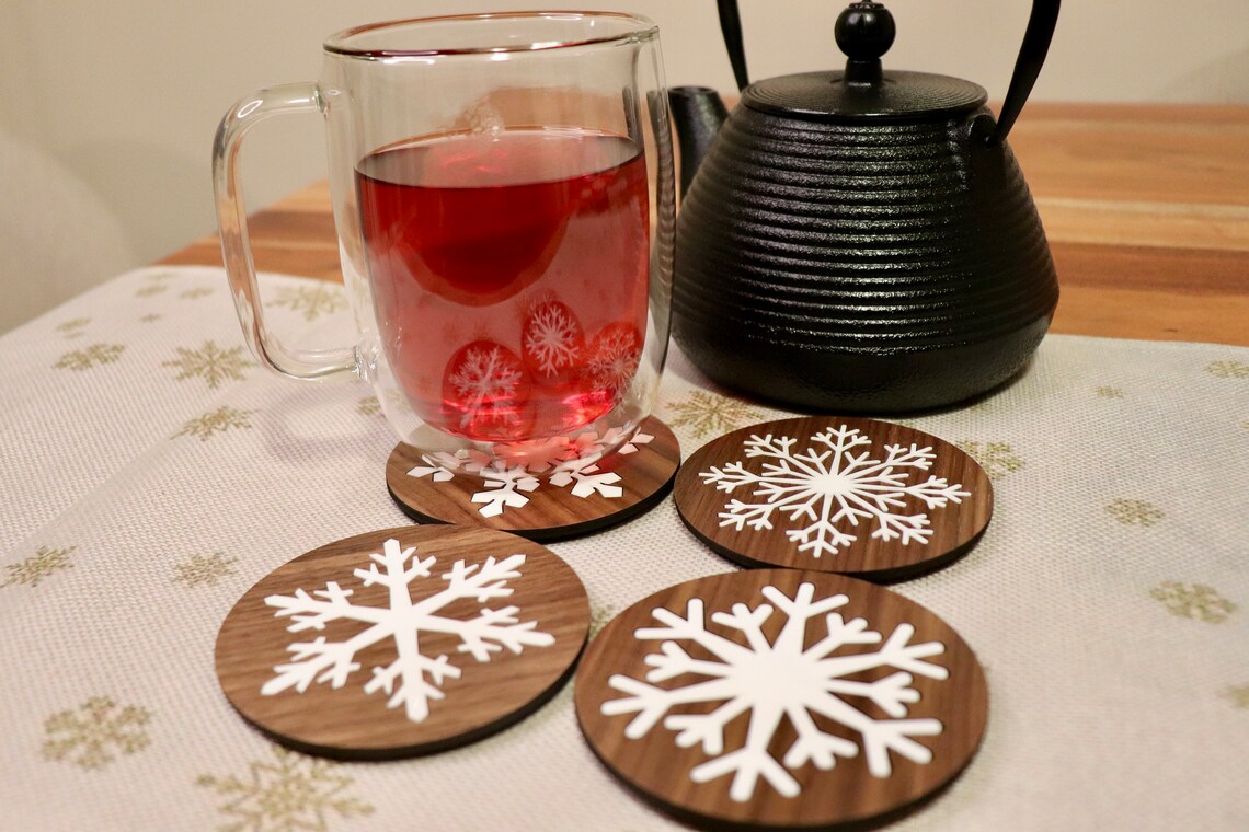 Holiday Coaster Set Wooden Snowflake Coaster, Great Christmas Gift ...