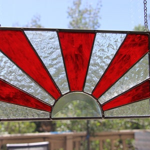 Ruby Red Sun Rays Stained Glass Panel - Etsy